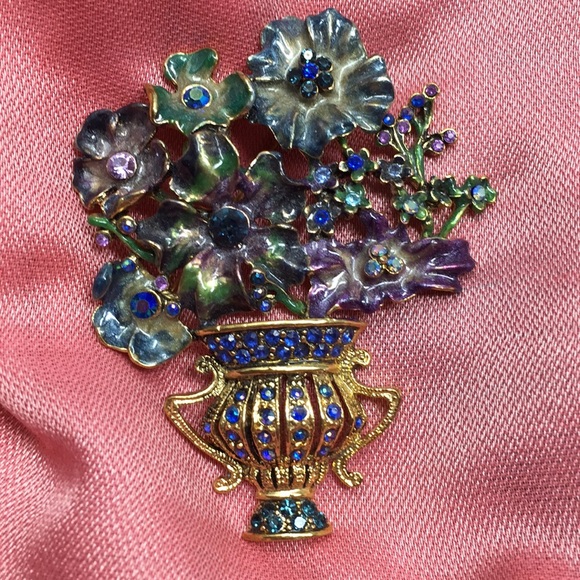 Vintage | Jewelry | Enamel Crystals Flowers Bouquet Urn Vase Vintage ...